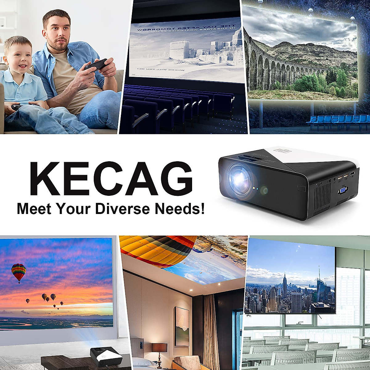 Mini Portable WiFi Projector 1080P-Supported for Outdoor - Native 720P Movie Projector Compatible w/ Smartphone, Laptop, DVD, with 100" Projector Screen for Home Entertainment, 60000 Hrs Lamp Lifetime