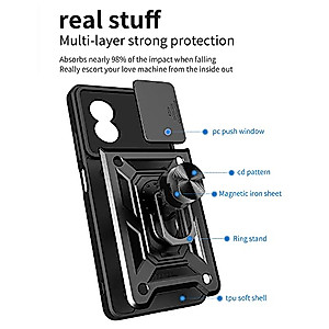 Ysnzaq Military Grade Heavy Duty Shockproof Case for Oppo A17 6.56", Sliding Window Lens Protection with Magnetic Car Bracket Phone Cover for Oppo A17 SJ Black