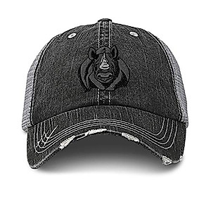 Distressed Trucker Hat Animal Wildlife Rhinoceros Black Rhino Cotton for Men & Women Strap Closure Gray Design Only