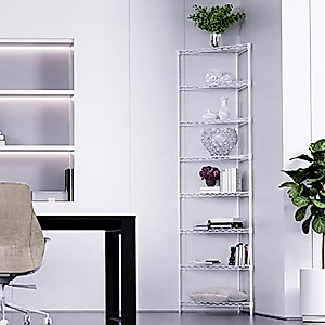 pouseayar 8 Tier NSF Metal Corner Shelf Wire Shelving Unit, 400lbs Capacity Heavy Duty Adjustable Storage Rack (No Shelf Liners) for Every Room Corner, 82" H x 20" L x 20" D - White