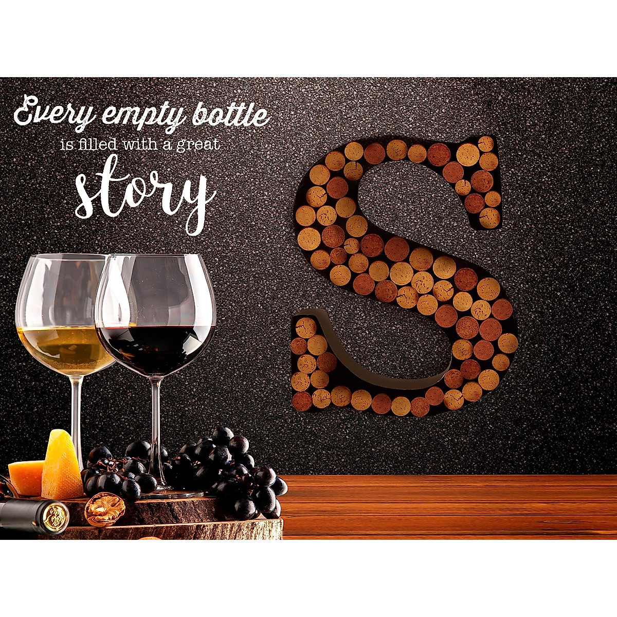 Premium Metal Letter Wine Cork Holder Is A Perfect Bar Decor Made of Durable Metal and A Glossy Black Finish With Rounded Edges , This Bar Cart Accessories Is Easy To Hang , Letter S (9,64”x 2”x 12”).