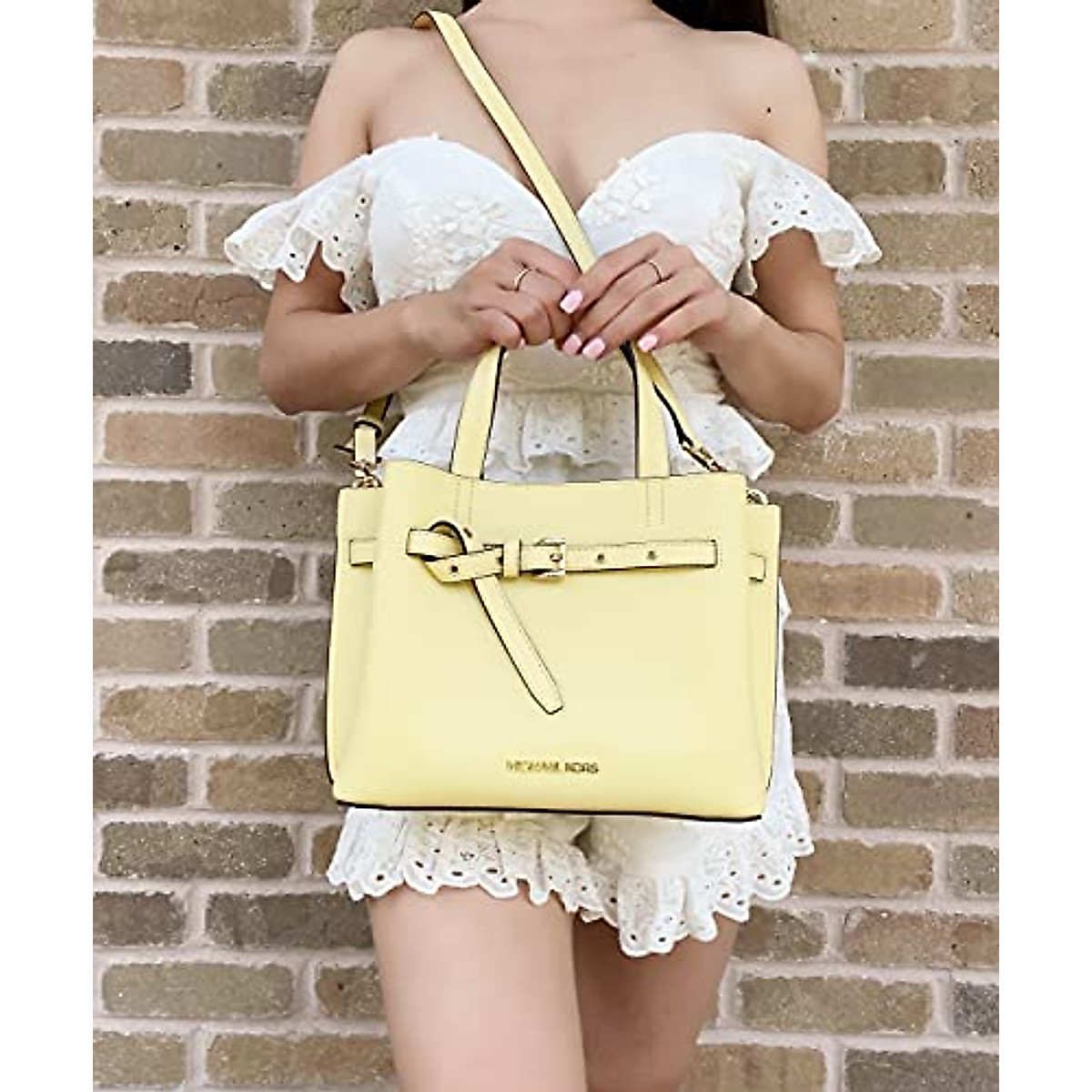 Michael Kors Emilia Small Satchel Crossbody Buttercup Yellow Pebbled Leather