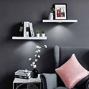 WELLAND White Floating Shelf with Touch-Sensing Battery Powered LED Light,Wall Mounted Display Shelves for Entrance, Living Room, Bedroom, Kitchen and Bathroom (24-INCH, White)