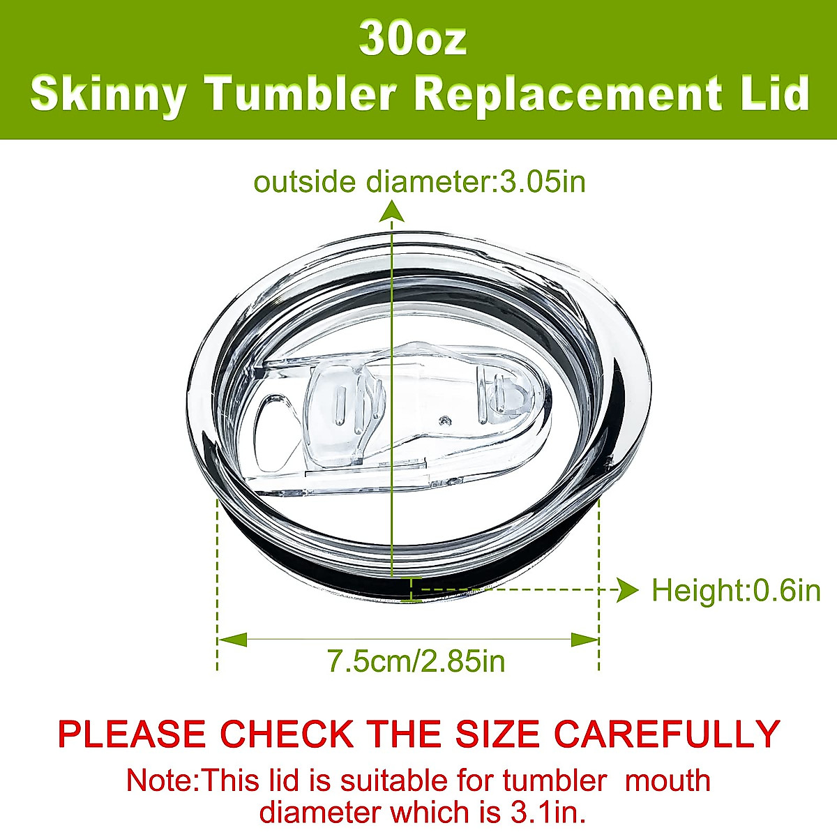 XccMe 30oz Skinny Tumbler Replacement Lids 2 Pack,Spill Proof Splash Resistant Silicone Sliding Covers,Straw Friendly, BPA Free