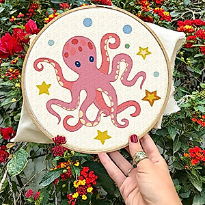 INFUNLY 4 Sets Embroidery Kit for Beginners with Sea Animals Pattern DIY Embroidery Kit for Adults Ocean Embroidery Art Kit Cross Stitch Kit for Adults with Plastic Embroidery Hoops Threads Needles