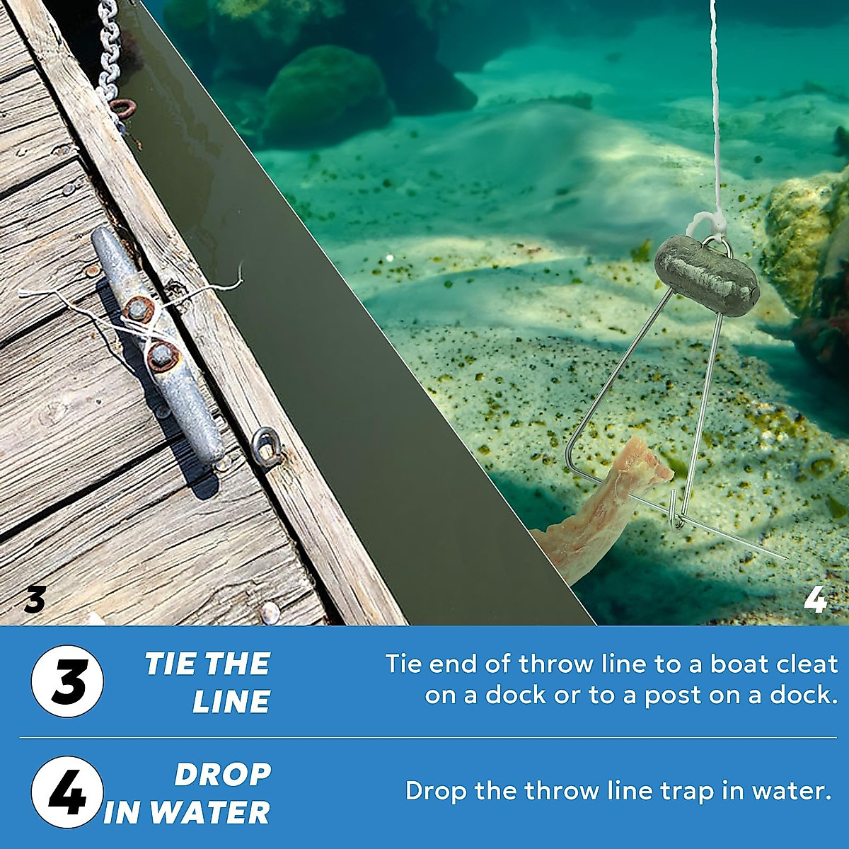 A1FISHER 3Packs Crab Throw Line Length 30FT/9.14M with 4OZ Lead Weight