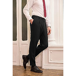 GRACE KARIN Men's Dress Pants Slim Fit Flat Front Business Pants with Pockets Black