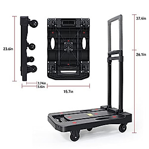 Trolley Folding Hand Truck Flatform Cart Load 375 lb Five Wheel Platform Truck Foldable Utility Luggage Folding Dolly, Travel Shopping Moving Office…