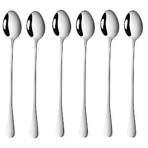 Long Handle Spoons,7.6-inch Ice Tea Spoon, Coffee Stirrers,Ice Cream Spoon, AXIAOLU Premium Stainless Steel Coffee Spoons, Cocktail Stirring Spoons, Set of 6 (6 Pieces Silver)