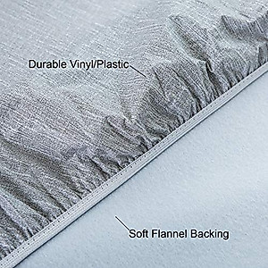 NLMUVW Round Fitted Vinyl Tablecloth with Elastic Edge 100% Waterproof Oil Proof PVC Table Cloth Wipe Clean Table Cover for Indoor and Outdoor, Light Grey, 40"- 44"