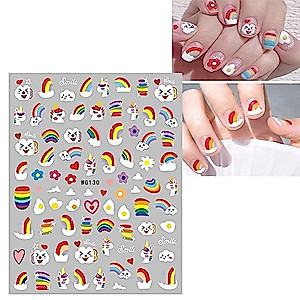 JMEOWIO 6 Sheets Rainbow Nail Art Stickers Decals Self-Adhesive Pegatinas Uñas Pride Day Nail Supplies Nail Art Design Decoration Accessories