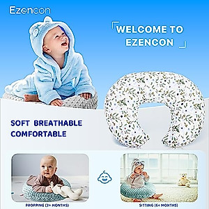Ezencon Nursing Pillow for Breastfeeding Positioner - Breast Feeding Essentials Tummy Time Pillows with Removable Cotton Blend Cover (Flower-2)