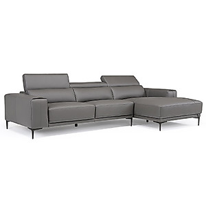 ZURI Rousso Leather Sofa with Ratcheting Headrests - Right Chaise - Slate