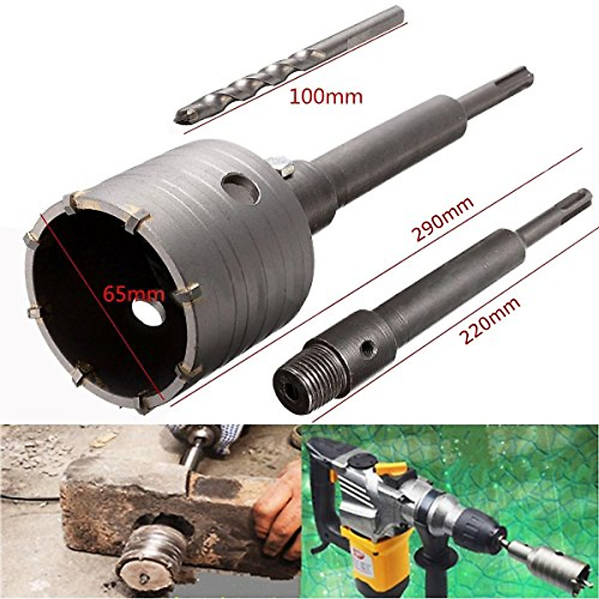 Hanperal Hole Saw Kit for SDS Plus, 65mm SDS Plus Shank Hole Saw Cutter Concrete Cement Stone Wall Drill Bit