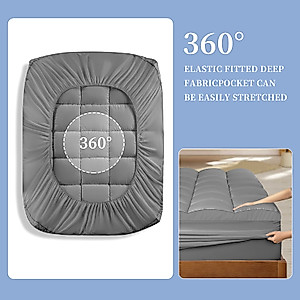 REDASW Mattress Pad King Size,Extra Thick Cooling Mattress Cover,Mattress Topper with 8-21" Deep Pocket,Mattress Pad Cover Cotton Top,Grey,78x80 Inches