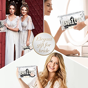 Bride Makeup Bag Bride Gifts Pearl Rhinestone Letter Patch Clear PVC Water-resistant Portable Zipper Cosmetic Toiletry Travel Organizer for Bridal Shower Wedding day Bachelorette Party