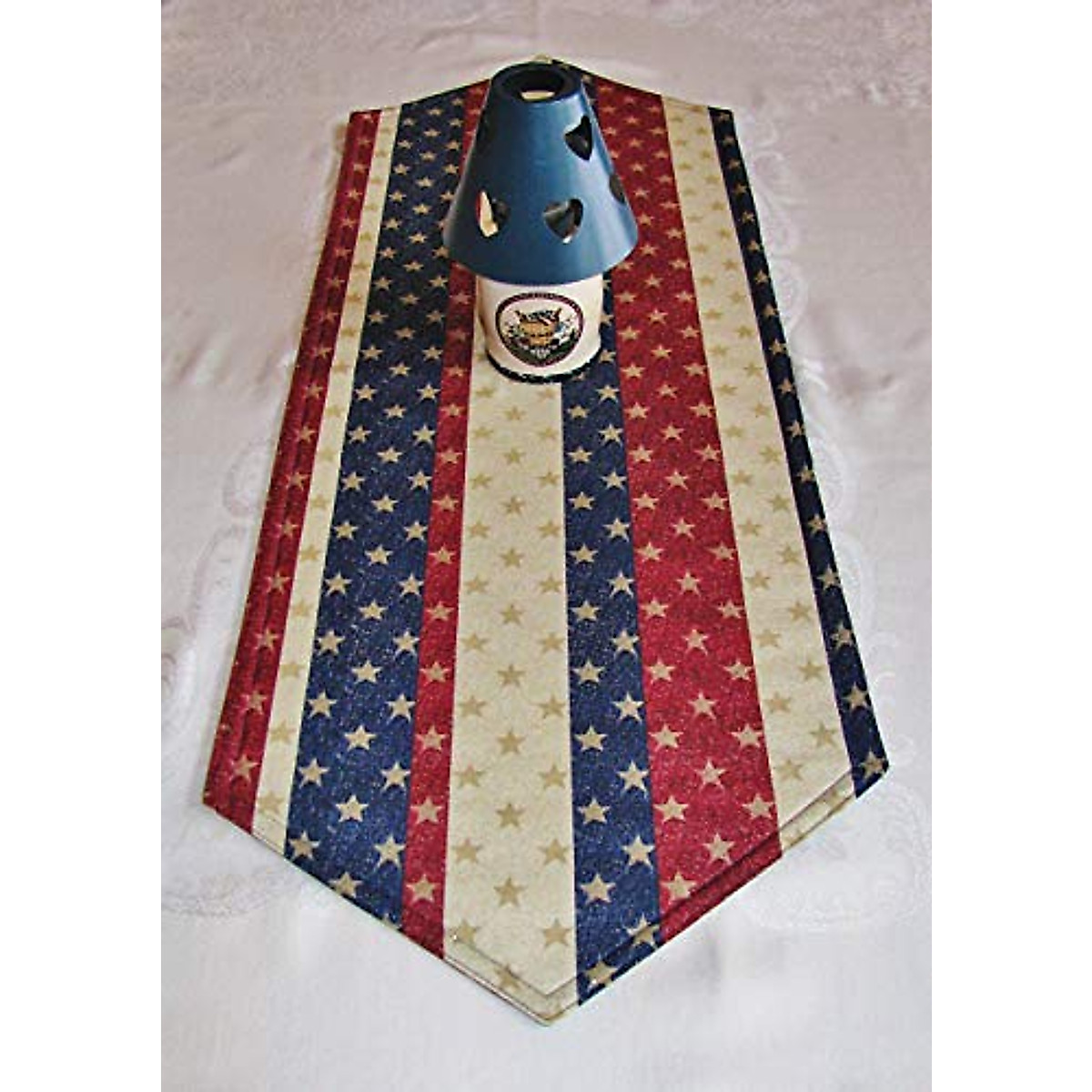 Stars & Stripes Patriotic Tea Towels (Set of 2) Made In USA 28" x 18" Patriotic Red Off-White Blue w/Glitter and Stars 100% Cotton
