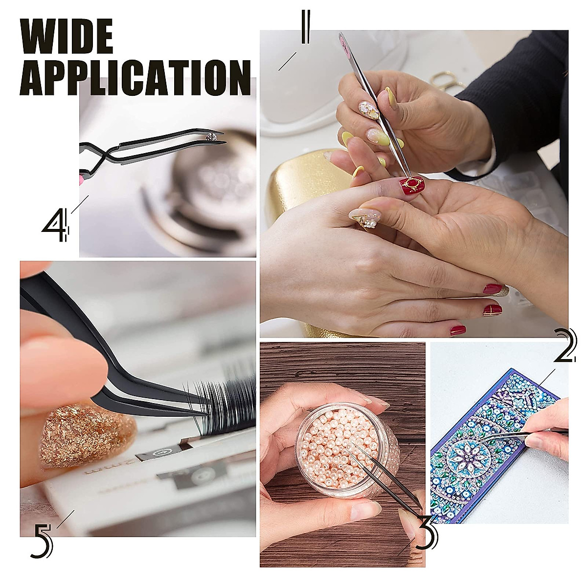 UNICRAFTALE 2pcs Stainless Steel Curved Pointed Craft Tweezer Rainbow Sticker Picking Tool Tweezer for DIY Craft Precision Tweezers Jewelry Making Electronics and Laboratory Works 12.1x0.95cm