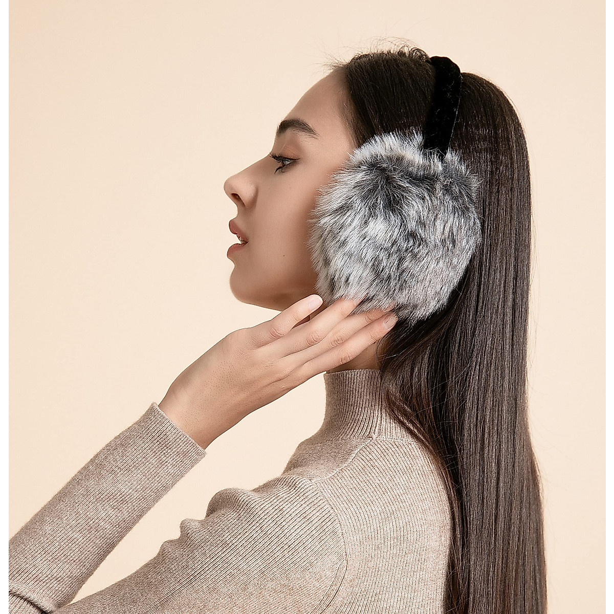 ZLYC Womens Girls Winter Fashion Adjustable Faux Fur EarMuffs Ear Warmers, Grey
