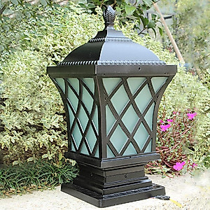 Mrdsre Short Post Light Bollard Outdoor Pedestal Lantern Square Patio Deck Column Light IP54 Waterproof Deck Fence Table Light Gate Bollard Pillar Light Fixtures