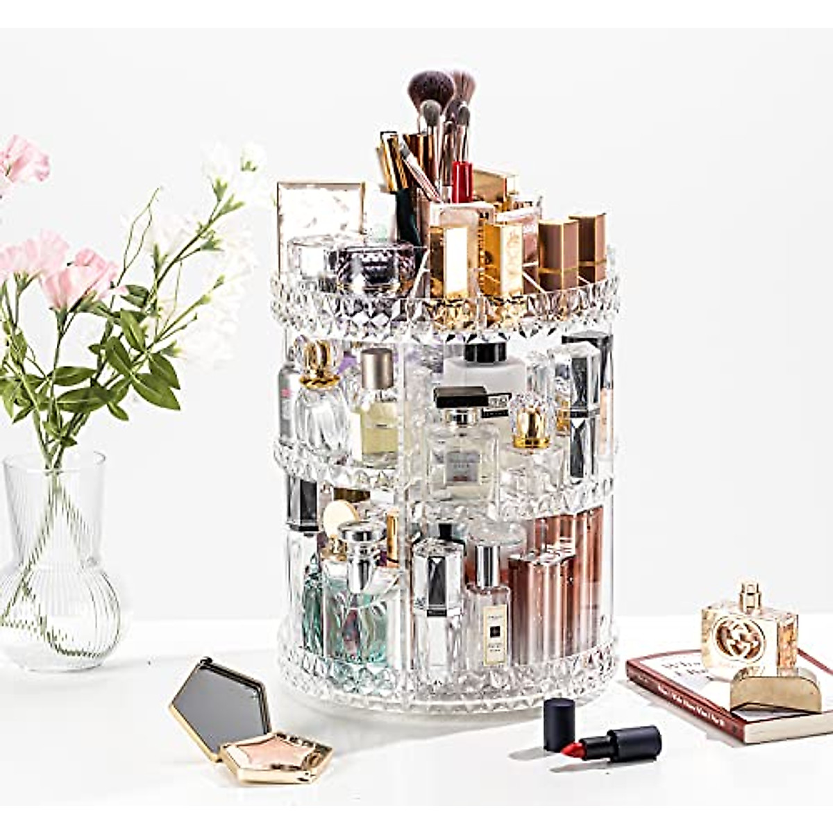 DreamGenius Makeup Organizer, 360 Degree Rotating Perfume Organizer, Adjustable Makeup organizers and storage with 8 Layers, Fits Makeup Brushes Lipsticks and Jewelry, Clear Acrylic