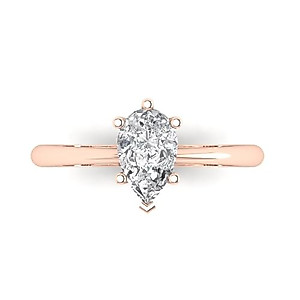 Clara Pucci 1.0 ct Pear Cut Solitaire Moissanite Engagement Wedding Bridal Promise Anniversary Ring 18K Rose Gold Size 8.5