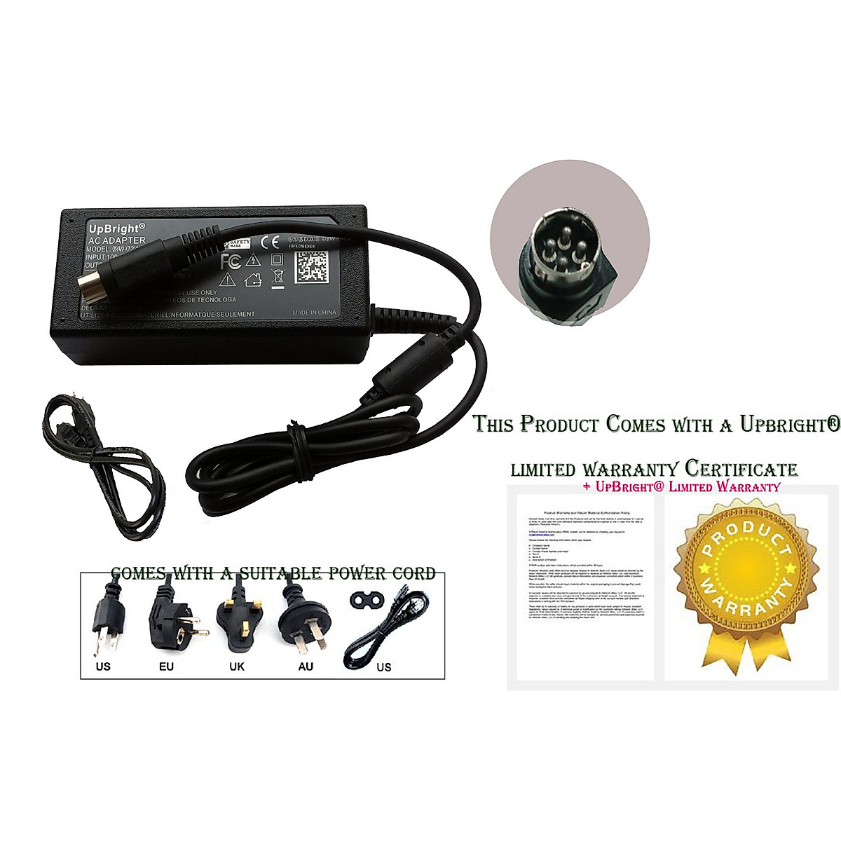 UpBright 4-Pin DIN 12V 5A 60W AC/DC Adapter Compatible with Posiflex EA1050A-120 EDAC EA1050A120 for POS Printer LCD LED HD TV Monitor EDACPOWER ELEC 12VDC 5.0A Power Supply Cord Charger PSU (4-Prong)