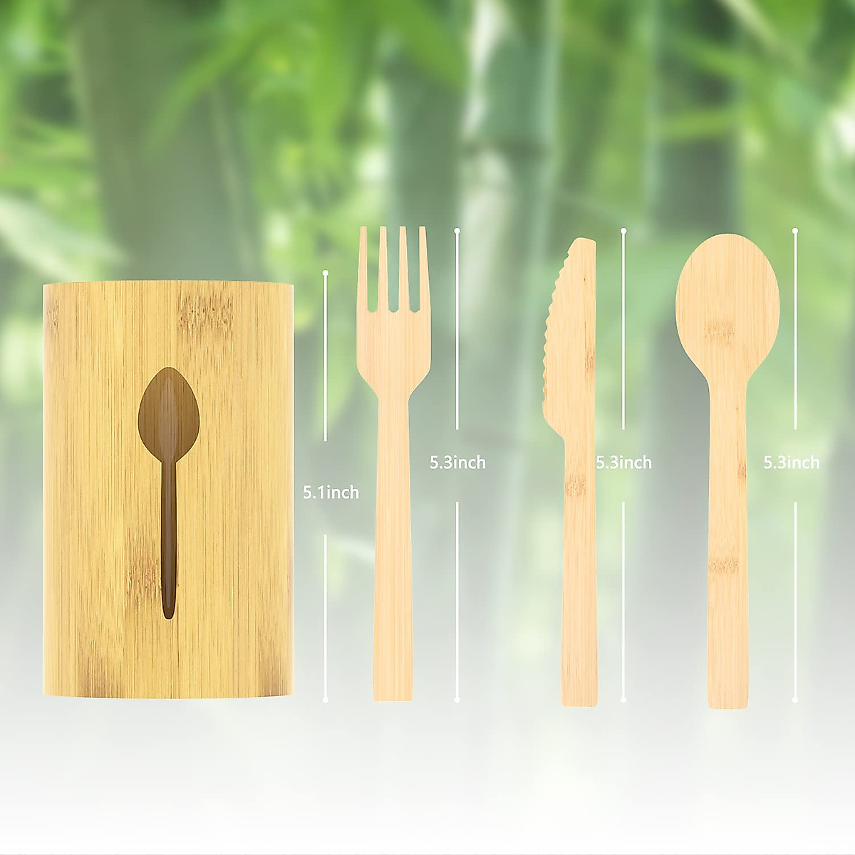 Raslate 3 Bamboo Silverware Utensil Organizers Flatware Holders with Biodegradable Wooden Cutlery Set Disposable 25 Forks 25 Spoons 25 Knives for Eating Eco Friendly Serving Natural Cutlery