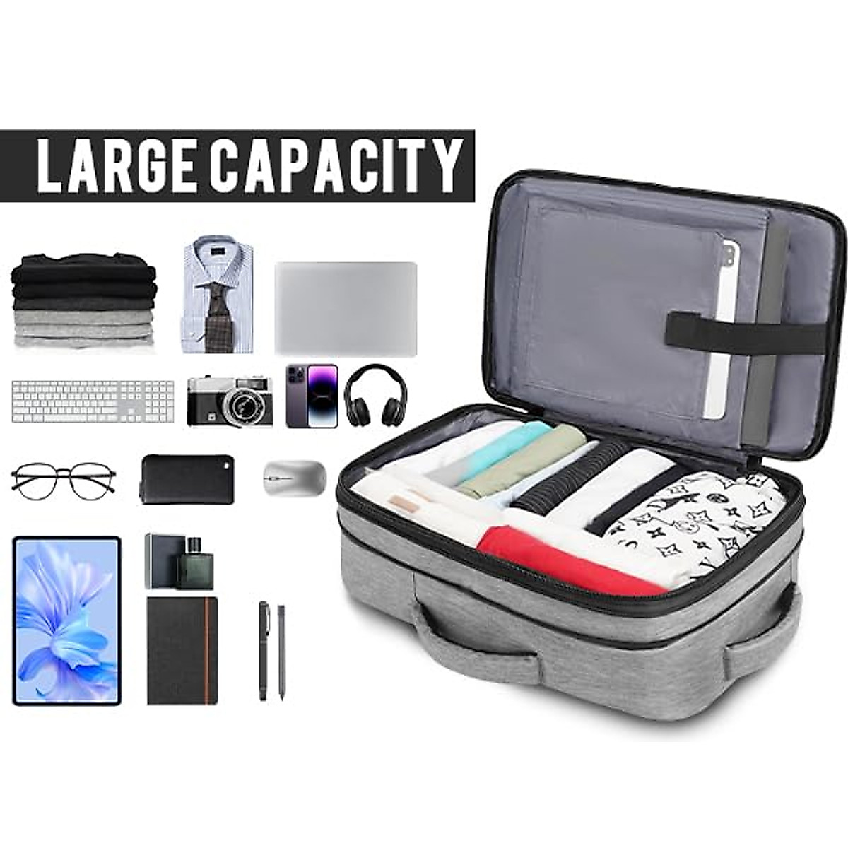 Carry on Backpack, 50l Large Travel Backpack with 3 Packing Cubes, Expandable Airline Approved 17inch Laptop Backpack, Business Weekender Daypack Overnight Luggage Duffel Bag Gifts for Men Women,Grey