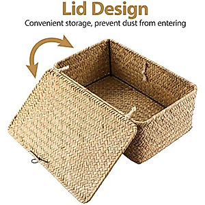 Abbasi Seagrass Hand Woven Storage Box Storage Box Storage Basket Makeup Organizer Container with Lid