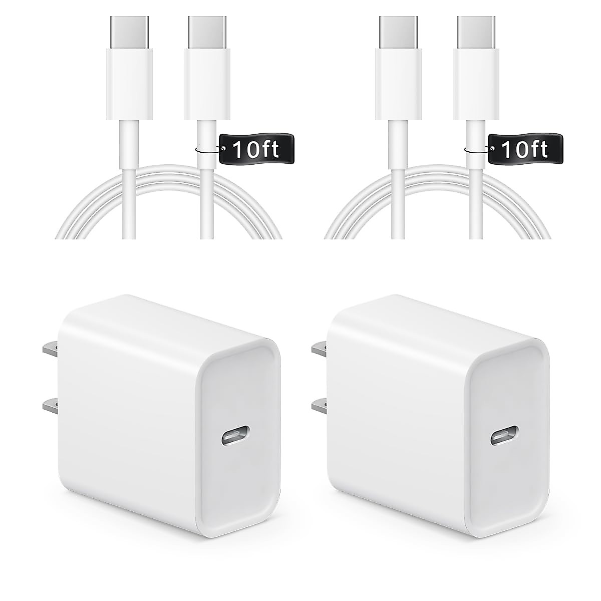 iPhone 15 Charger Fast Charging - 20W USB C Wall Charger Block and 10Ft Type C to C Cable for iPhone 15/15 Pro/15 Pro Max, iPad Pro, Air 5/4, iPad 10/Mini 6, Samsung Galaxy and Android Phones