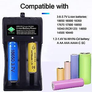 18650 Battery Charger AA Battery Charger for 3.7V Lithium-ion Battery 18650 18500 18350 16340 14500 26650 Battery,AAA Battery Charger for Ni-MH 1.2V AA AAA Battery
