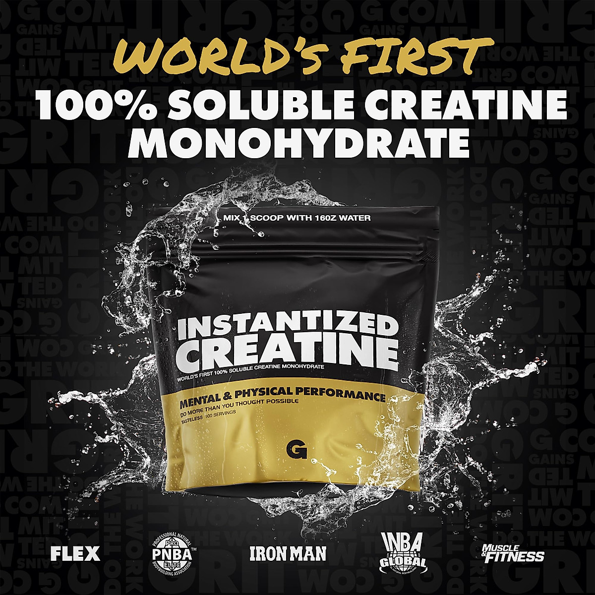 Instantized Creatine Monohydrate Gains in Bulk, Worlds First 100% Soluble Creatine for Strength, Performance, and Muscle Building (30 Servings)