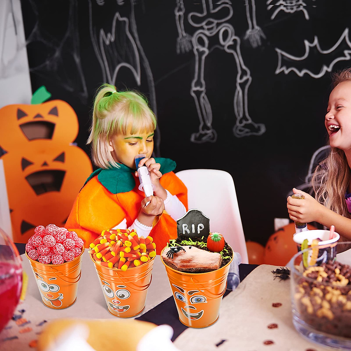 12 Pack Halloween Galvanized Buckets, Metal Bucket with Handle, 5 Inch, Tin, Mini Round Flower Pot Plant Basket, Party Supplies for Christmas Halloween Candy Bars Vase Crafts Favors(Orange)