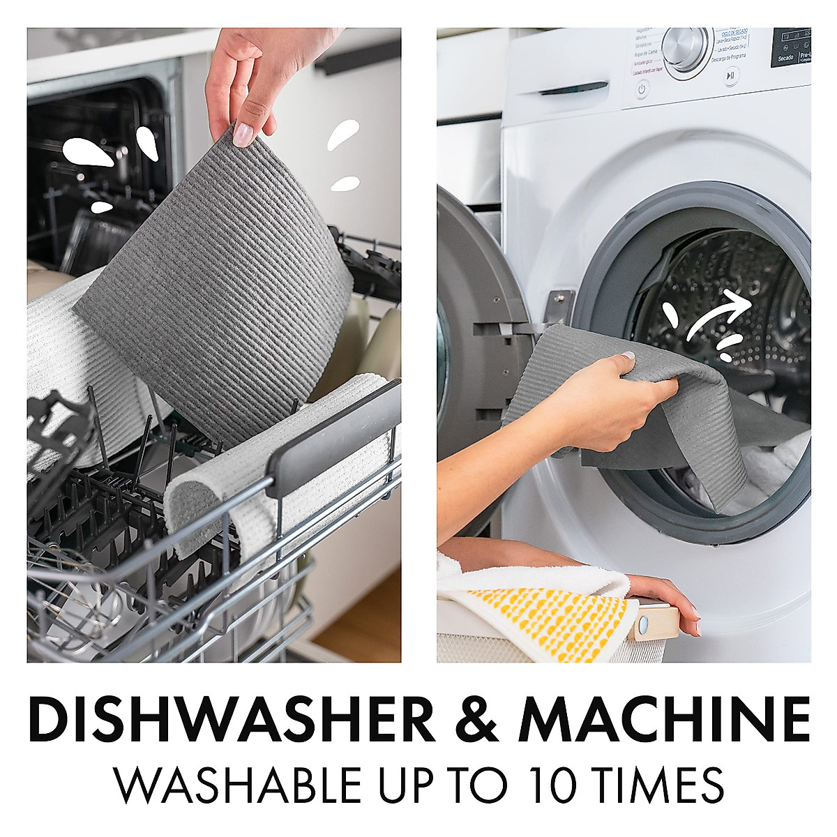 SUPERSCANDI Swedish Dishcloths for Kitchen Grey 10 Pack Reusable Compostable Kitchen Cloth Made in Sweden Cellulose Sponge Swedish Dish Cloths for Washing Dishes