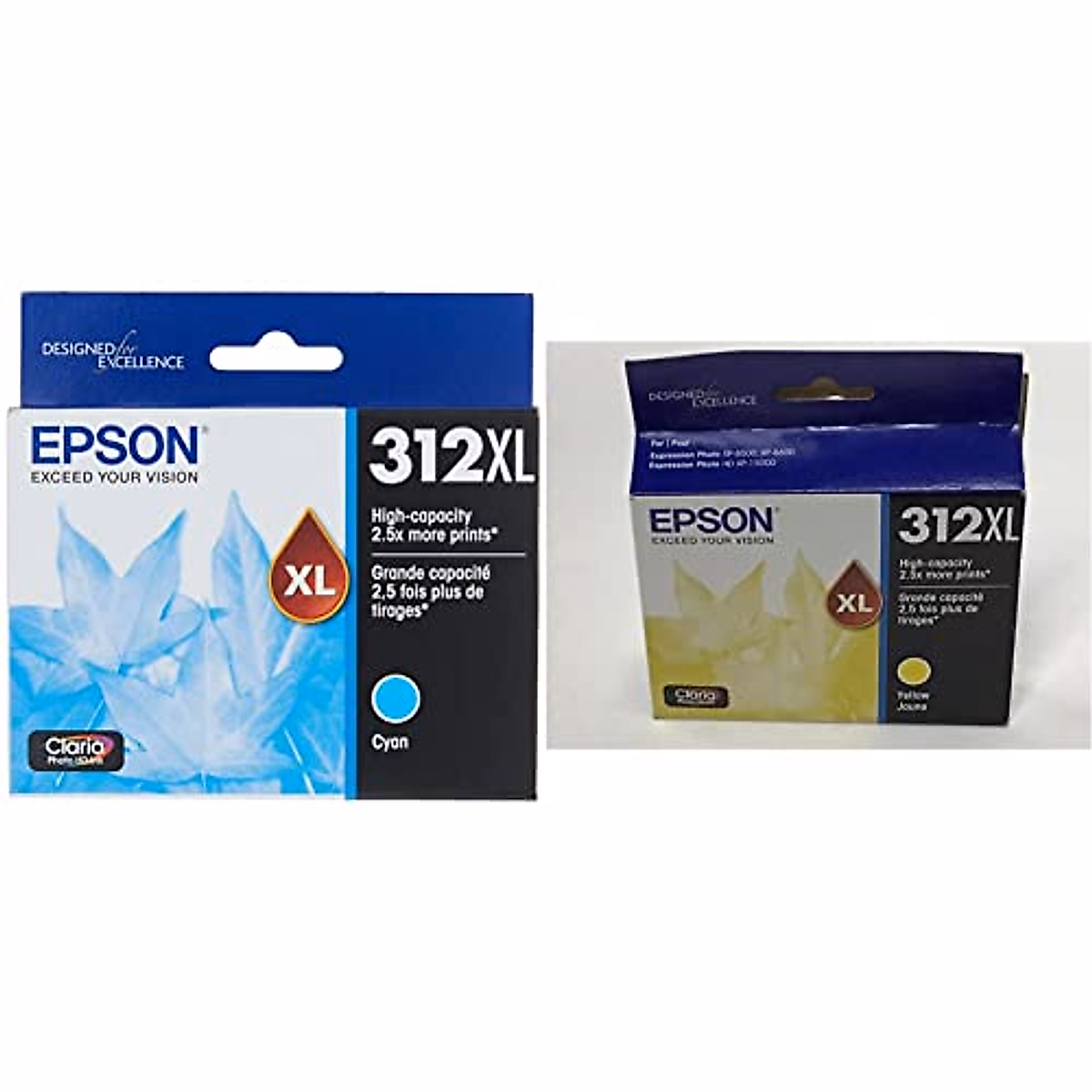 Epson T312XL220 Claria Photo HD Cyan High Capacity Cartridge Ink & T312XL420 Claria Photo HD Yellow High Capacity Cartridge Ink