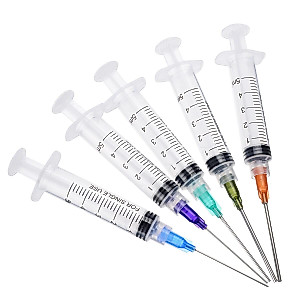 5 Pack 5ml Ink Filling Syringe Luer Lock Plastic Syringes With Platic 1.5'' Blunt Needle Tip For Liquid Glue Oil Ink