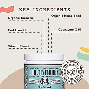 Natural Dog Company Multivitamin Chews (90 Pieces), Dog Vitamins and Supplements, Peanut Butter & Bacon Flavor, for Dogs of All Ages, Sizes, & Breeds, Supports Immune System