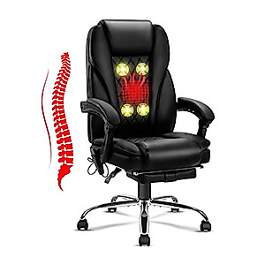 NOBLEMOOD Heated Massage Office Chair Ergonomic High Back Reclining Computer Chair Height Adjustable Swivel Executive Desk Chairs with Footrest and Lumbar Pillow (Black)