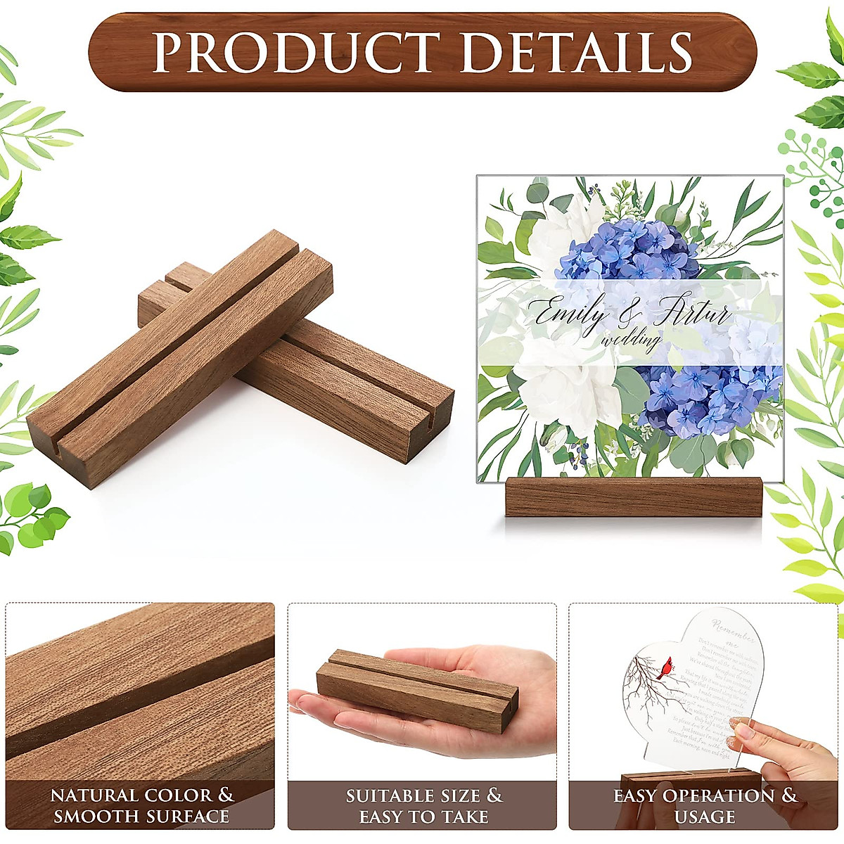 Roowest Wood Place Card Holders 4.5 Inch Rustic Wooden Table Number Holder Stands Acrylic Sign Holders Name Card Holder for Wedding Events Birthday Party Home Decoration(36 Pcs)