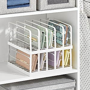 mDesign Metal Divided Stackable Purse Organizer for Closets, Bedrooms, Dressers, Shelves - Closet Shelf Storage Solution for Purses, Clutches, Wallets, Accessories - 5 Sections, 2 Pack - Matte White