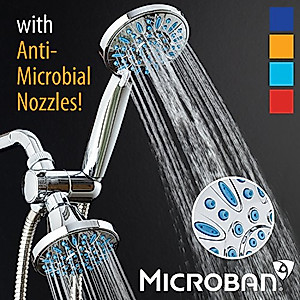 AquaDance Antimicrobial/Anti-Clog High-Pressure 30-Setting Combo Microban Nozzle Protection from Growth of Mold Mildew & Bacteria for Stronger Shower Aqua, Chrome/Wave Blue Jets