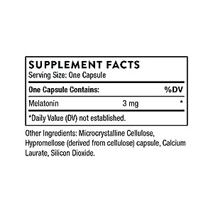 Thorne Melaton-3-3mg Melatonin - Supports Circadian Rhythms, Restful Sleep, and Relaxation - Gluten-Free, Soy-Free Dairy-Free - 60 Capsule