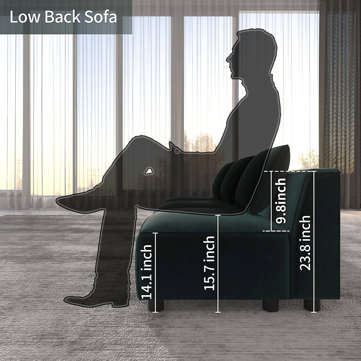 LLappuil Modern Modular Sectional Sofa Set, Low Back Minimalist Style Couch for with Ottoman and Chaise Lounge, Soft Fabric 5 Seater 138.4" L Shaped Sofa for Living Room, Dark Grey