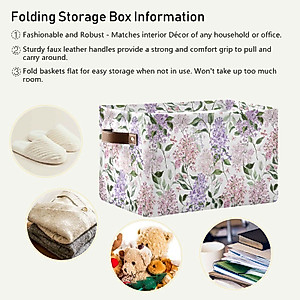 xigua Beautiful Lilacs Pattern Foldable Storage Bin, Collapsible Sturdy Fabric Storage Basket Cube W/Handles, Storage Box for Organizing Toys Nursery Shelf Closet Bedroom Office 1PCS
