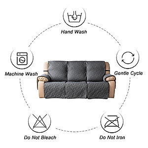 Genina Waterproof Couch Cover for Reclining Couch 3 Seat Recliner Sofa Covers, Non-Slip Recliner Couch Cover Furniture Protector with Elastic Straps for Pets, Dogs (Dark Gray, Recliner Sofa)