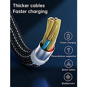 Quikbee Multi Charging Cable, 4ft/1.2m, 3 in 1 Fast Charging Cable Nylon Braided USB-C/Type c Charging Cable/Micro-USB Ports for Mobile15 14 13 12 11 xs x, Samsung,Huawei，and Other Devices.