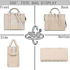 Work Tote Bags for Women - Trendy Personalized Oversized PU Leather Tote Bag Large Capacity Top-Handle Shoulder Crossbody Bags (A Beige)