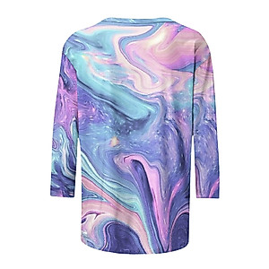 Country Concert Tops For Women 2024 Spring Tops Trendy 3/4 Sleeve Graphic Tees Casual Loose Basic t-Shirt Marble Print Shirt Blouse