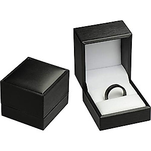 Ring Box for Wedding Proposal Engagement for Men Women Luxury Soft Touch Black PU Leather Ring Jewelry Gift Holder Box Size 2.5?(W)2.5?(D)2?(H), LSRK-US-1, Black PU Ring Box